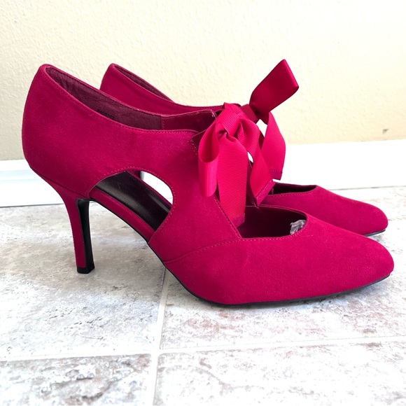 Impo | Shoes | Impo Red Suede High Heel With Ribbon | Poshmark